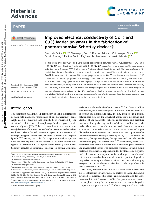 (PDF) Improved electrical conductivity of Co( ii ) and Cu( ii ) ladder ...