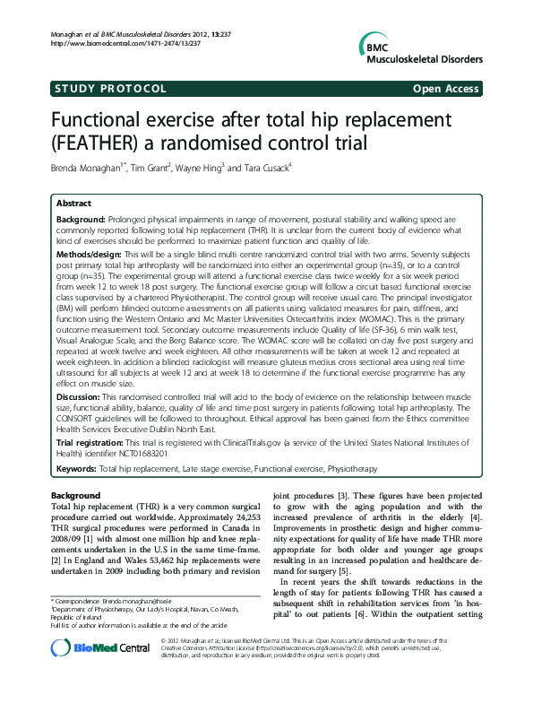 (PDF) Functional exercise after total hip replacement (FEATHER) a ...