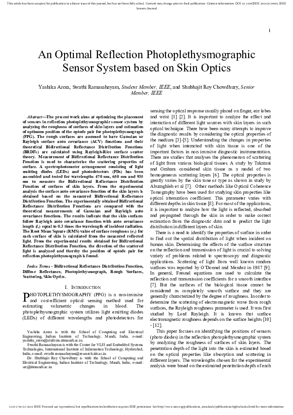 (PDF) An Optimal Reflection Photoplethysmographic Sensor System Based ...