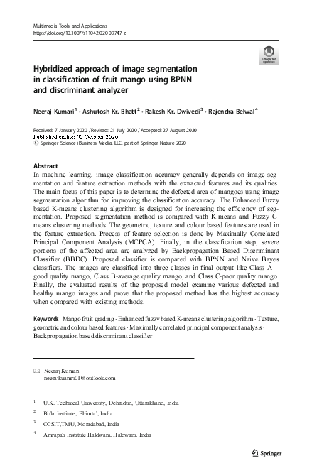 (PDF) Hybridized approach of image segmentation in classification of fruit mango using BPNN and ...