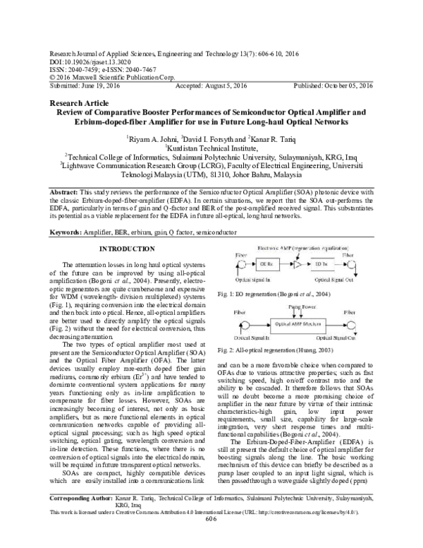 (PDF) Review of Comparative Booster Performances of Semiconductor Optical Amplifier and Erbium ...