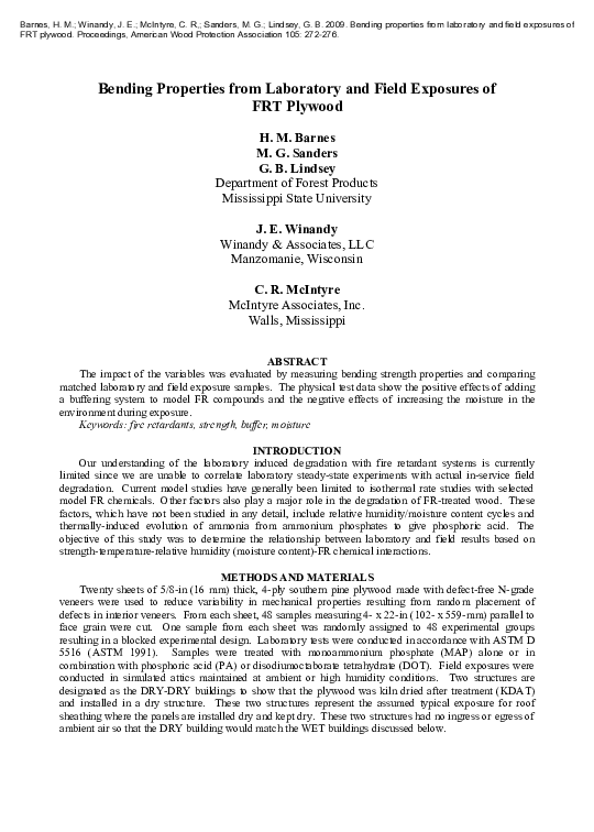 (PDF) Bending Properties from Laboratory and Field Exposures of FRT Plywood