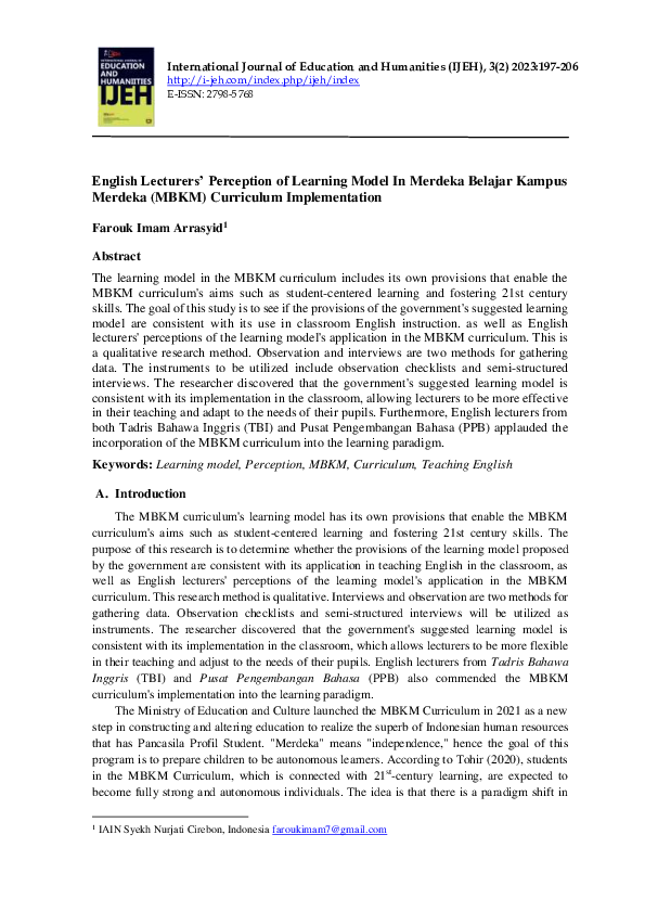 (PDF) English Lecturers’ Perception of Learning Model In Merdeka ...