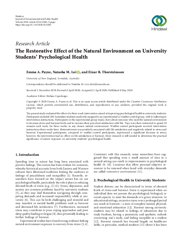 (PDF) The Restorative Effect of the Natural Environment on University ...