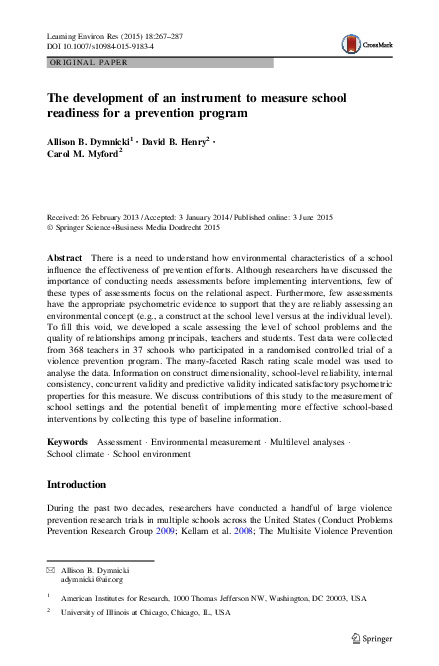 (PDF) The development of an instrument to measure school readiness for ...