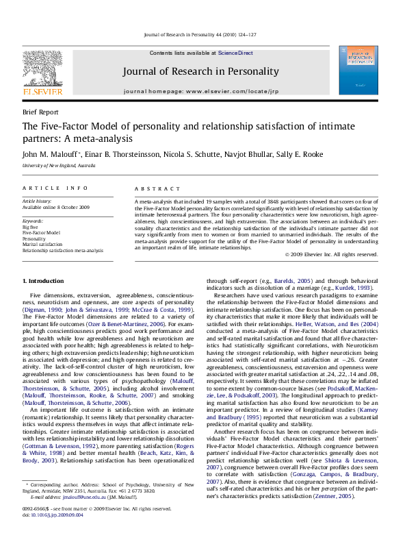 (PDF) The Five-Factor Model of personality and relationship satisfaction of intimate partners: A ...
