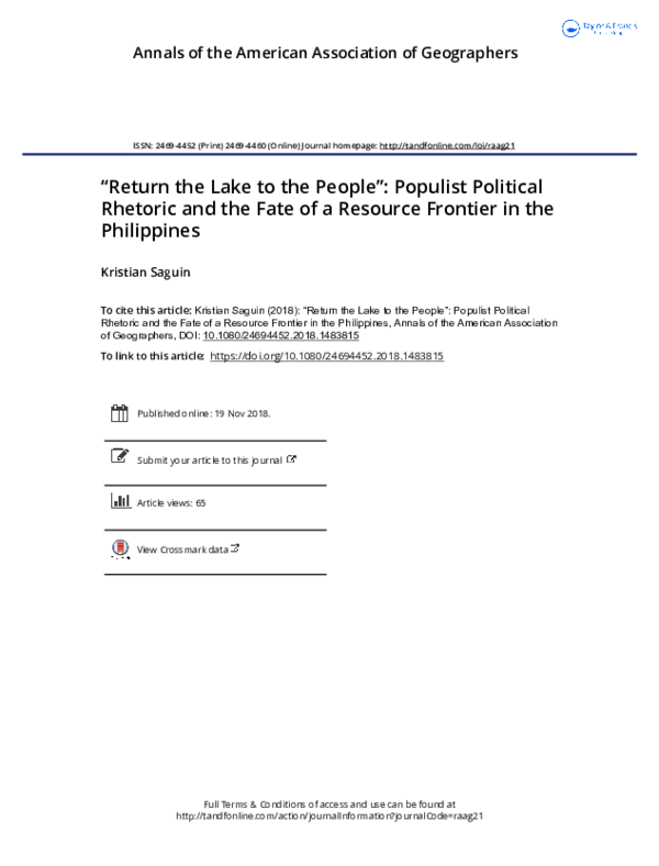 (PDF) “Return the Lake to the People”: Populist Political Rhetoric and ...