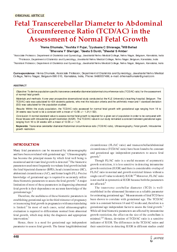 (PDF) Fetal Transcerebellar Diameter to Abdominal Circumference Ratio ...
