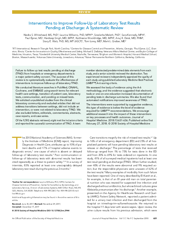 (PDF) Interventions to Improve Follow-Up of Laboratory Test Results ...