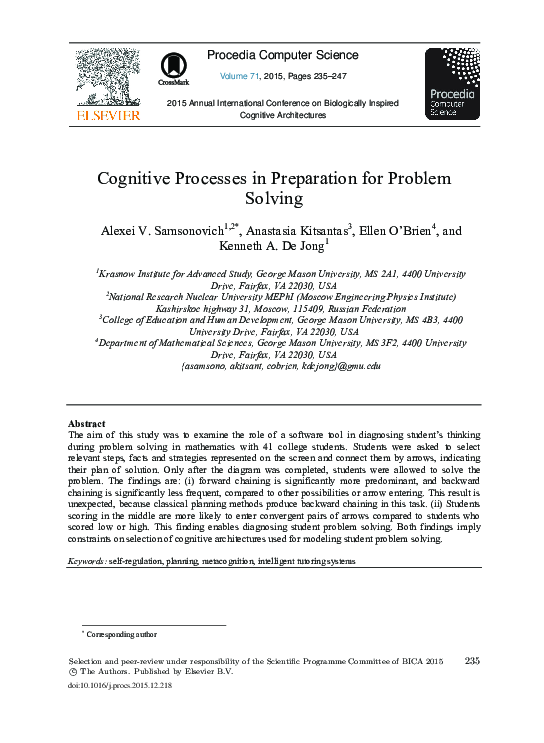 (PDF) Cognitive Processes in Preparation for Problem Solving