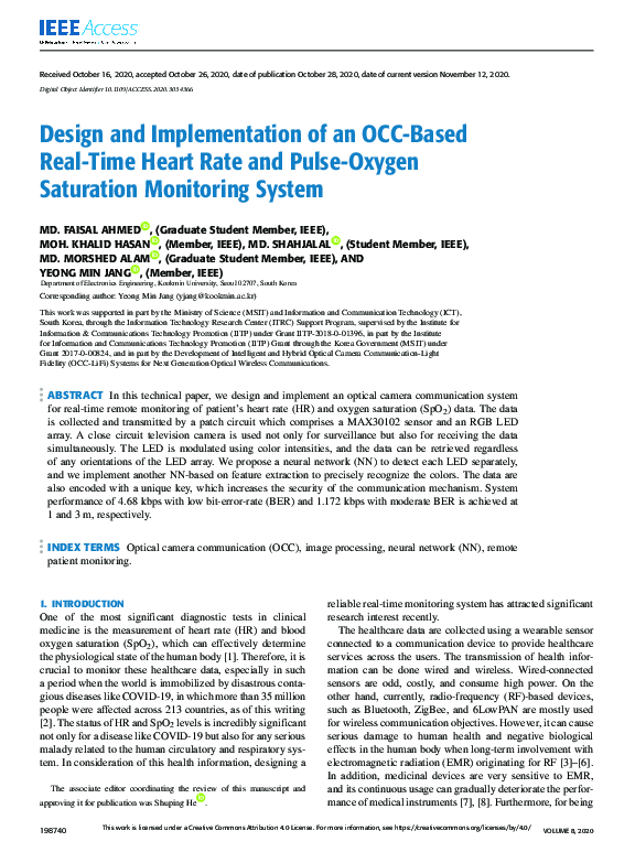 Pdf Design And Implementation Of An Occ Based Real Time Heart Rate And Pulse Oxygen Saturation