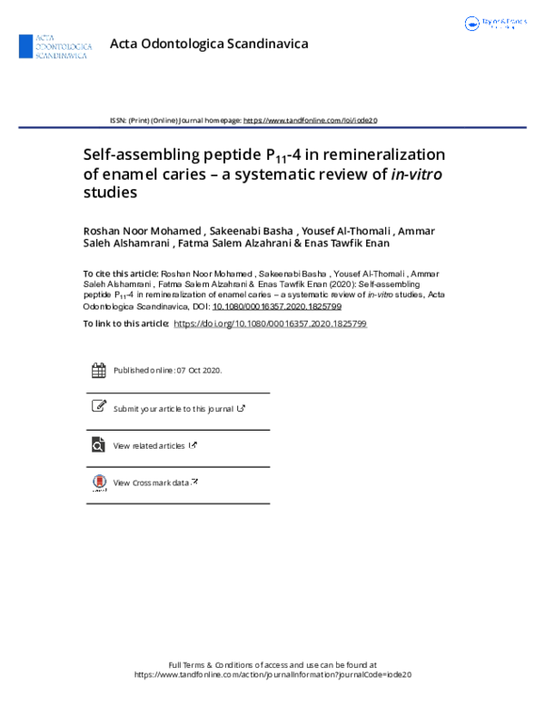 Pdf Self Assembling Peptide P11 4 In Remineralization Of Enamel Caries A Systematic Review