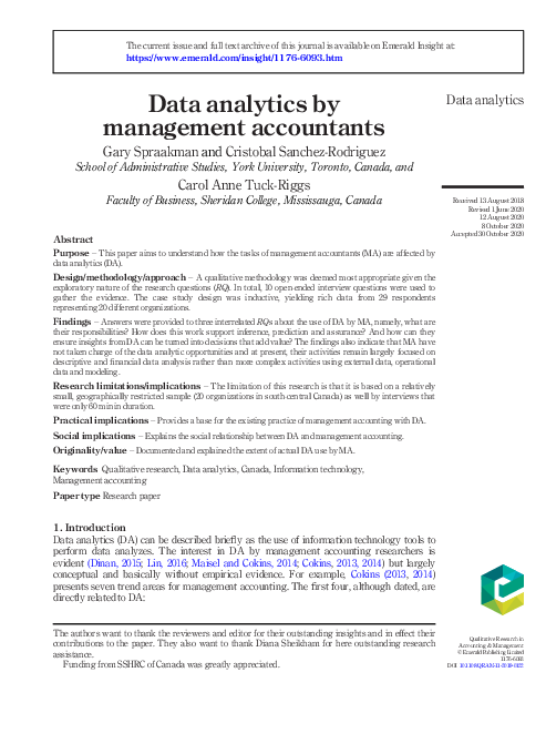 (PDF) Data analytics by management accountants