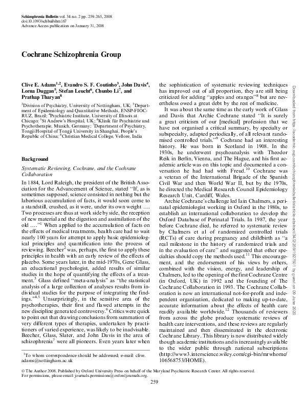 (PDF) Cochrane Schizophrenia Group