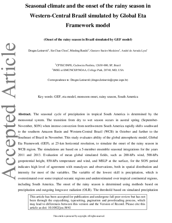(PDF) Seasonal climate and the onset of the rainy season in western ...