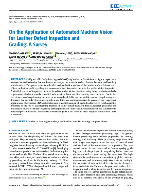 (PDF) On the Application of Automated Machine Vision for Leather Defect Inspection and Grading ...