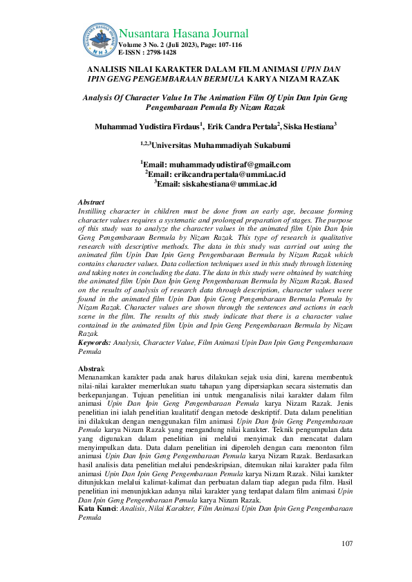 (PDF) Analisis Nilai Karakter Dalam Film Animasi Upin Dan Ipin Geng Pengembaraan Bermula Karya ...