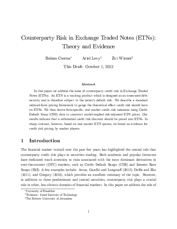 (PDF) Counterparty Risk in Exchange Traded Notes (ETNs): Theory and ...
