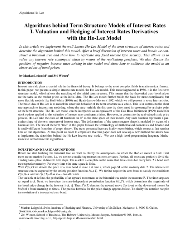 (PDF) Algorithms behind Term Structure Models of Interest Rates: I ...