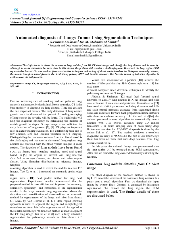 (PDF) Automated diagnosis of Lungs Tumor Using Segmentation Techniques ...