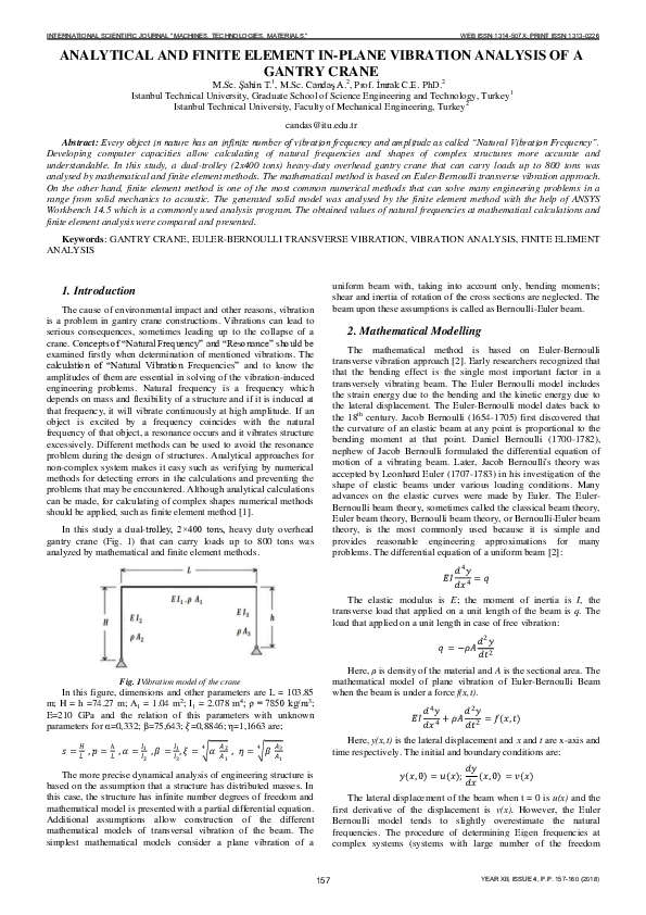 (PDF) Analytical and Finite Element In-Plane Vibration Analysis of a Gantry Crane