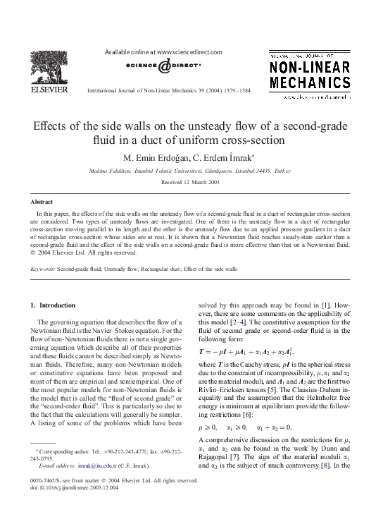 (PDF) Effects of the side walls on the unsteady flow of a second-grade fluid in a duct of ...