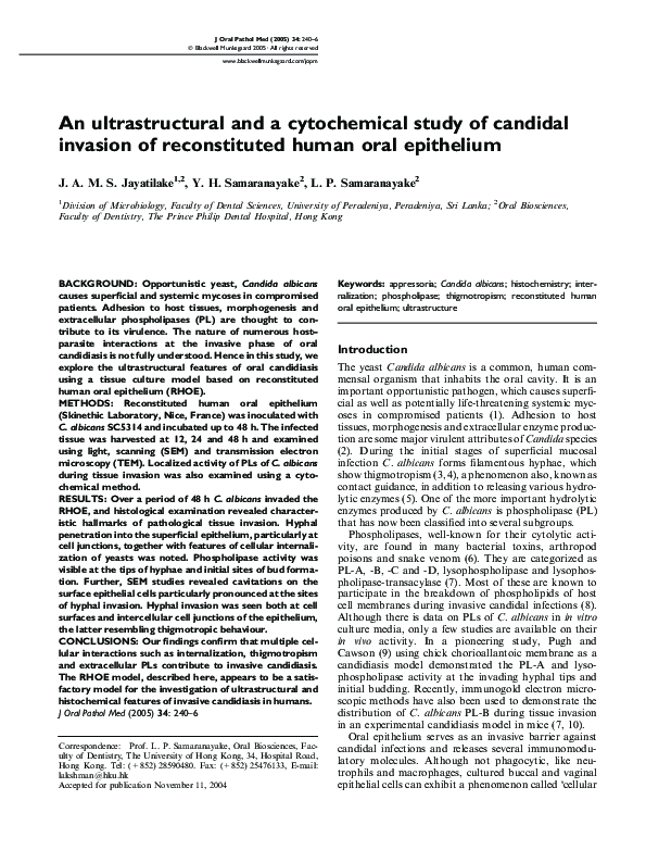(PDF) An ultrastructural and a cytochemical study of candidal invasion ...