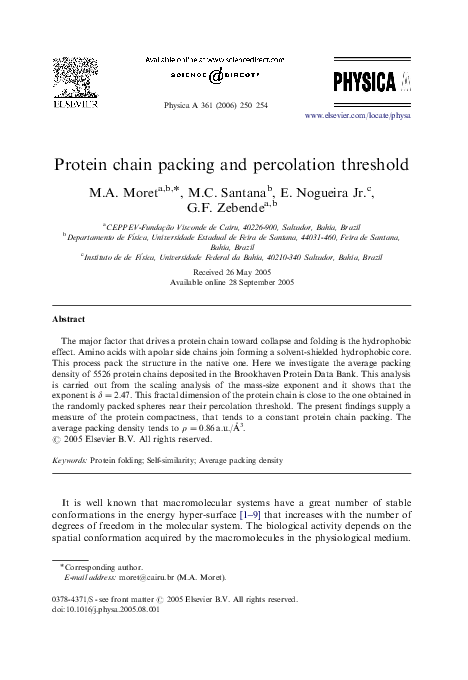 (PDF) Protein chain packing and percolation threshold