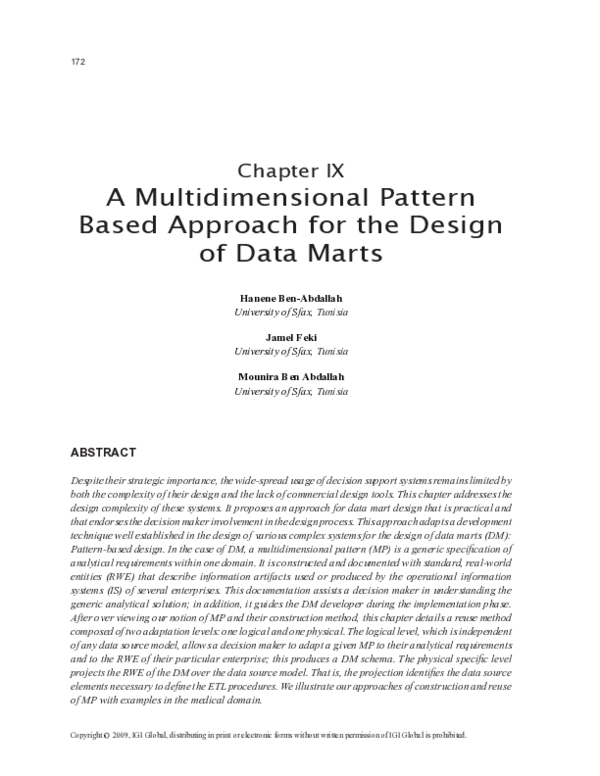 (PDF) A Multidimensional Pattern Based Approach for the Design of Data Marts