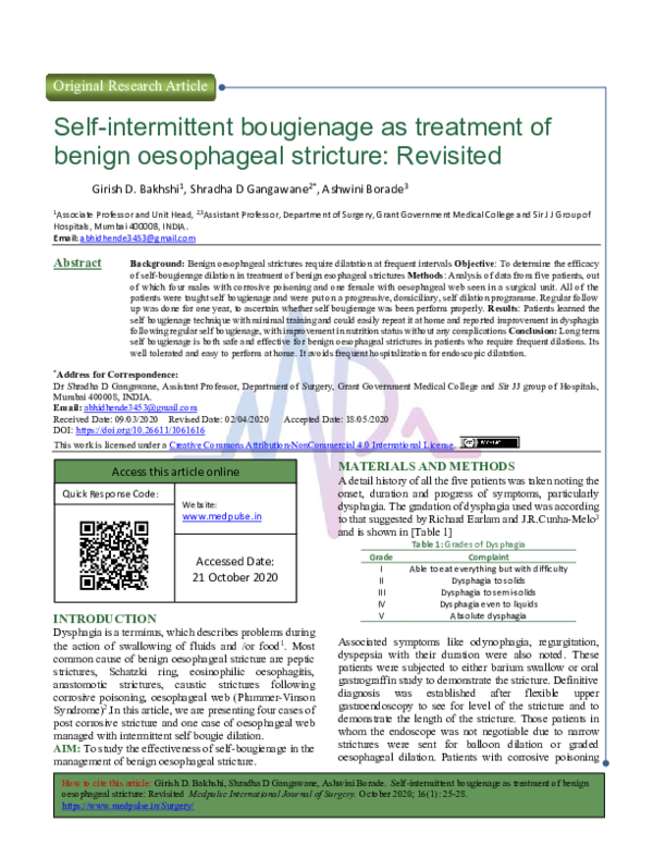 (PDF) Self-intermittent bougienage as treatment of benign oesophageal ...