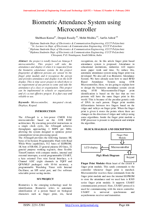 (PDF) Biometric Attendance System using Microcontroller