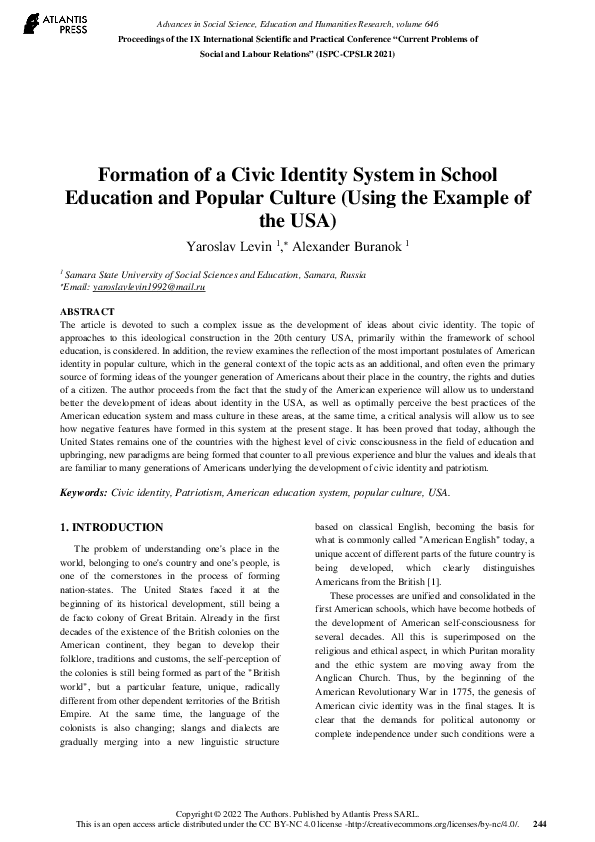 (PDF) Formation of a Civic Identity System in School Education and ...
