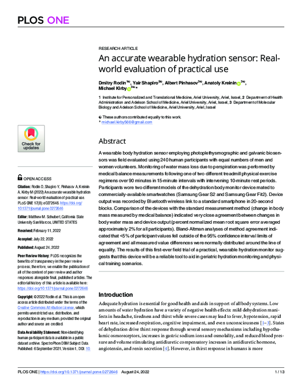 (PDF) An accurate wearable hydration sensor: Real-world evaluation of ...