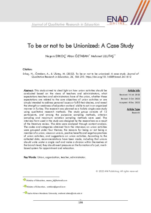 (PDF) To be or not to be Unionized: A Case Study