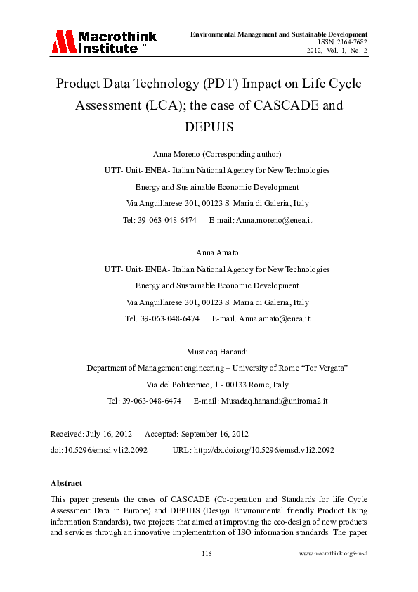 (PDF) Product Data Technology (PDT) Impact on Life Cycle Assessment ...