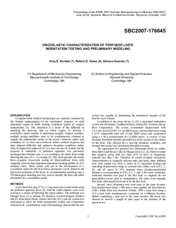 (PDF) Viscoelastic Characterization of Perfused Liver: Indentation ...