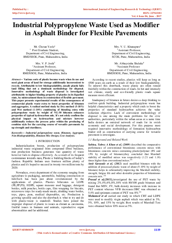 (PDF) Industrial Polypropylene Waste Used as Modifier in Asphalt Binder ...