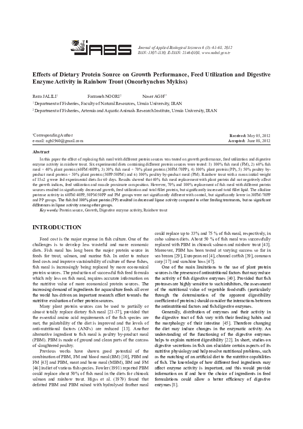(PDF) Effects of Dietary Protein Source on Growth Performance, Feed Utilization and Digestive ...