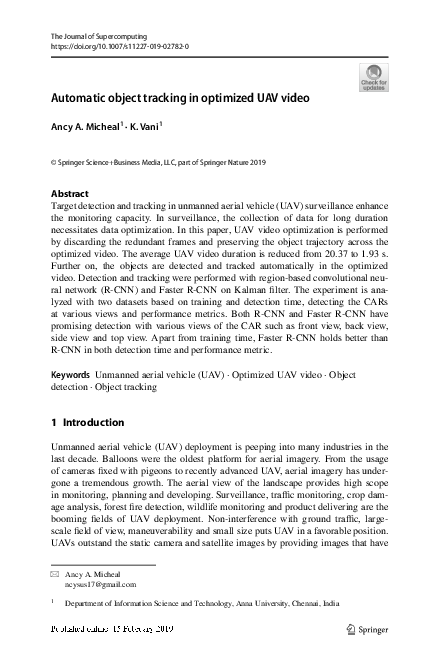(PDF) Automatic object tracking in optimized UAV video