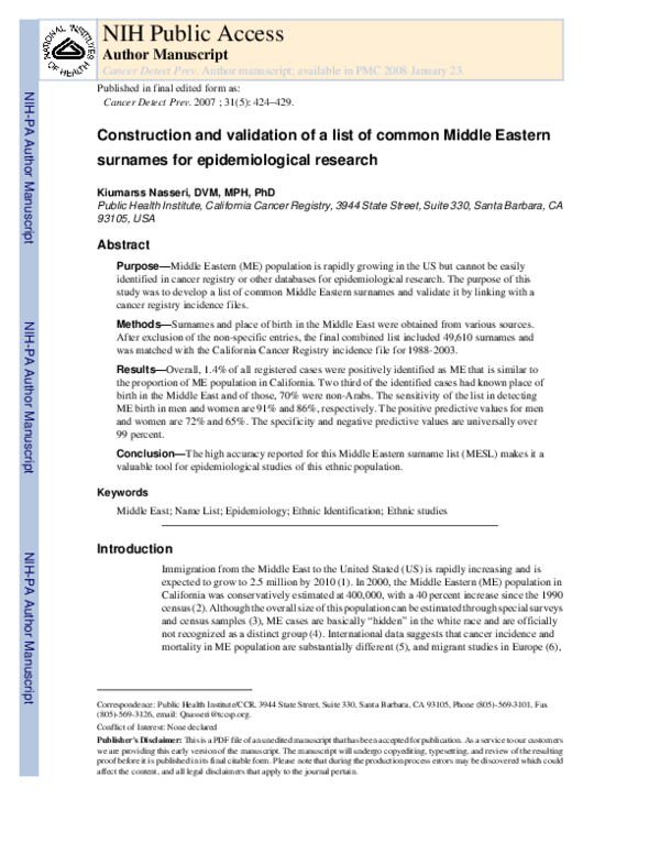 (PDF) Construction and validation of a list of common Middle Eastern ...