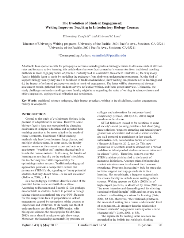 (PDF) The Evolution of Student Engagement: Writing Improves Teaching in ...