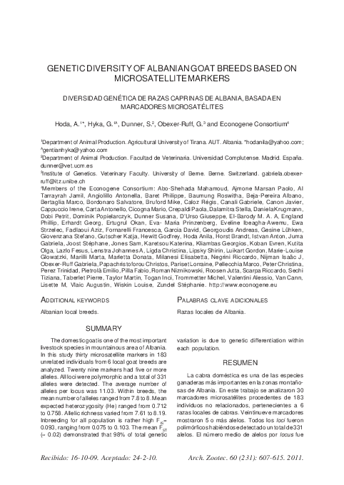 (PDF) Genetic diversity of Albanian goat breeds based on microsatellite markers | Anila Hoda ...