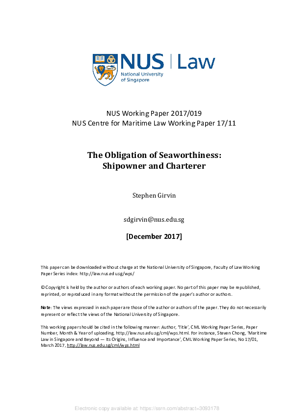 (PDF) The Obligation of Seaworthiness: Shipowner and Charterer