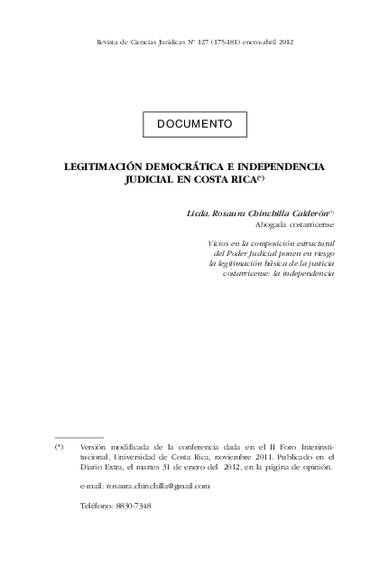 (PDF) Legitimación democrática e independencia judicial en Costa Rica ...
