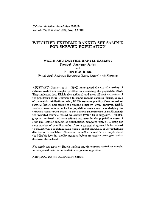 (PDF) Weighted Extreme Ranked Set Sample for Skewed Population | Hani ...