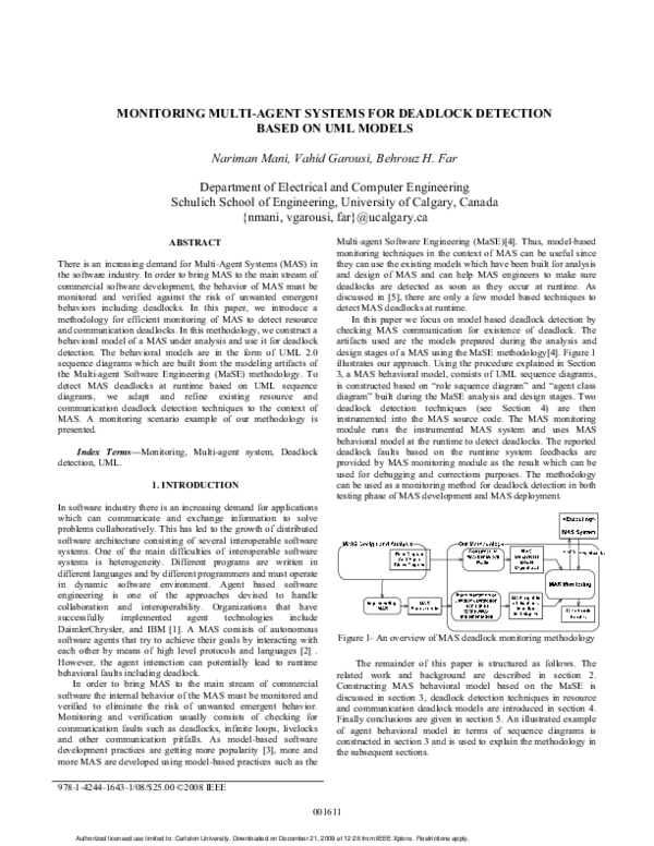 Pdf Monitoring Multi Agent Systems For Deadlock Detection Based On Uml Models