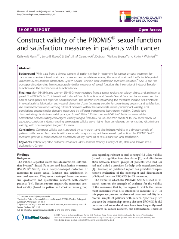 Pdf Construct Validity Of The Promis® Sexual Function And