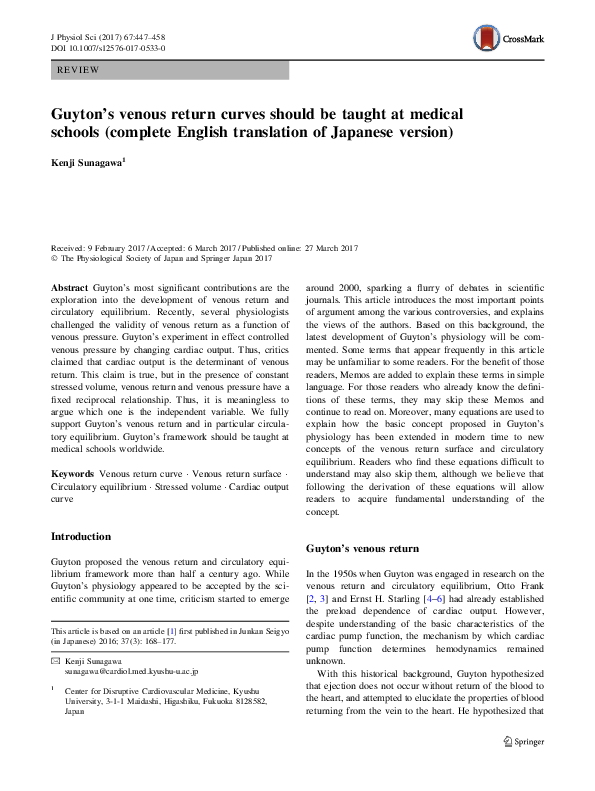 (PDF) Guyton’s venous return curves should be taught at medical schools ...