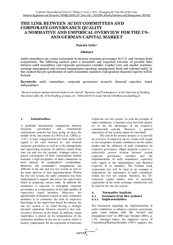 (PDF) The link between audit committees and corporate governance ...