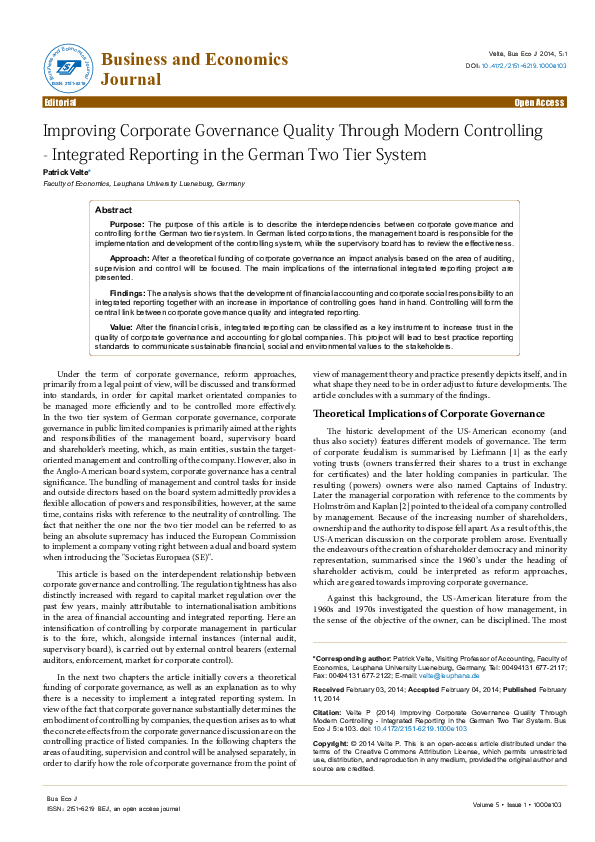 (PDF) Improving Corporate Governance Quality Through Modern Controlling- Integrated Reporting in ...